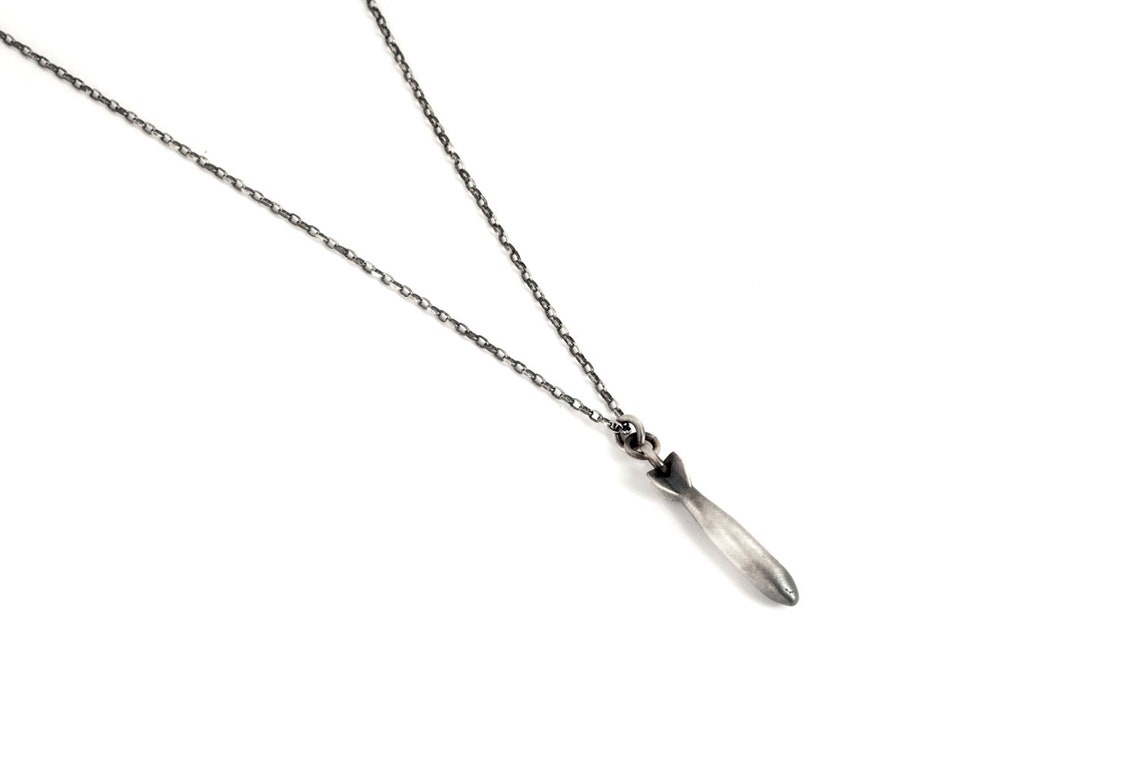 Oxidized Sterling Silver Torpedo Bomb Necklace - Handmade Men's Pendant ...