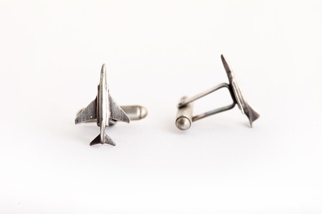 Handmade Airplane Cufflinks,men Airplane Jewelry,silver Jet Cufflinks ...