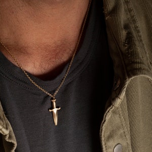 14K Gold Dagger Knife Pendant Necklace, Dagger Necklace Gold, Dagger ...
