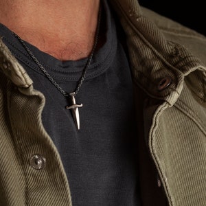 Mens Dagger Pendant Necklace, 925 Sterling Silver Necklace for Men, Men ...