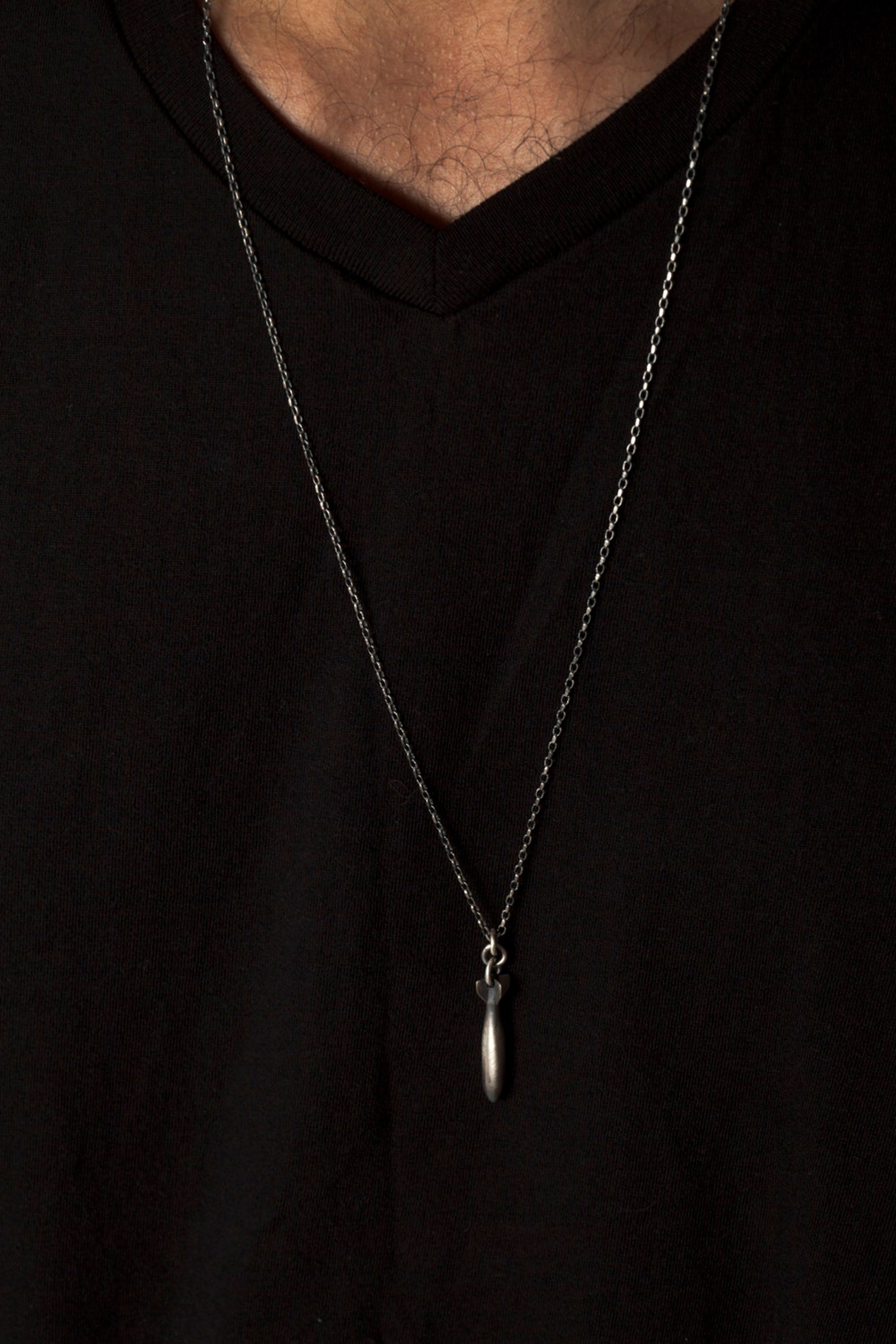 Oxidized Sterling Silver Torpedo Bomb Necklace - Handmade Men's Pendant ...