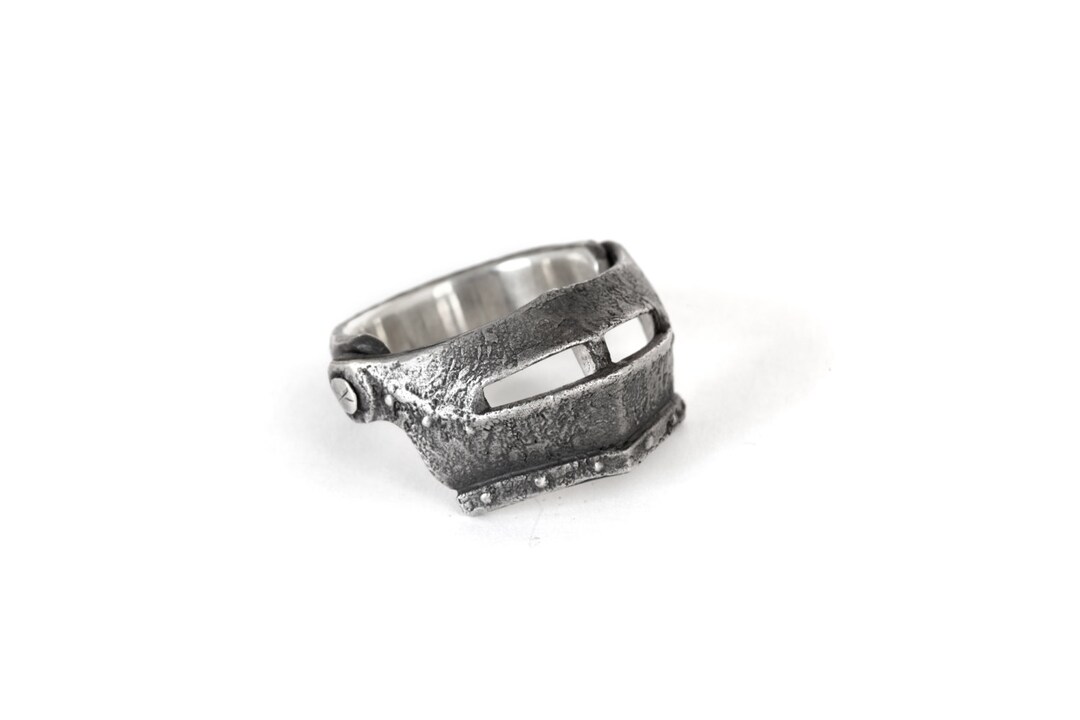 Rustic Silver Ring, Knight Ring, Helmet Mask Ring, Rustic Men Ring ...
