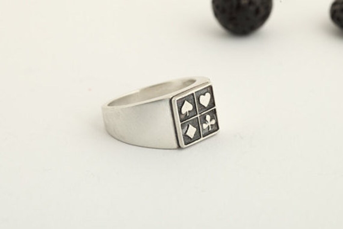 Personalized Mens Poker Ringmens Ring Silver Signet Poker - Etsy