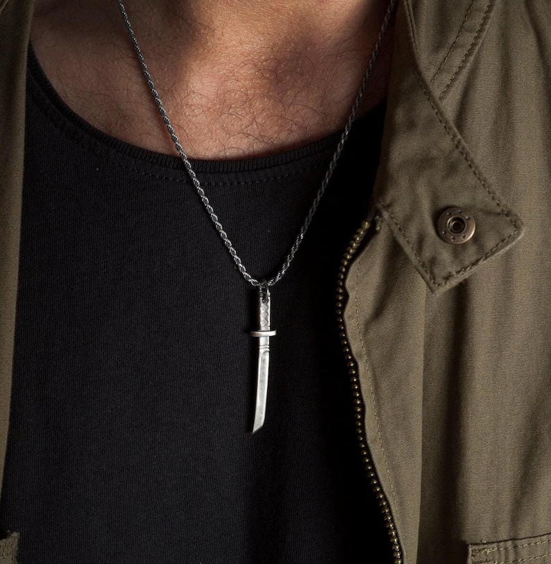Sterling Silver Samurai Sword Necklace: Unisex Japanese Pendant ...