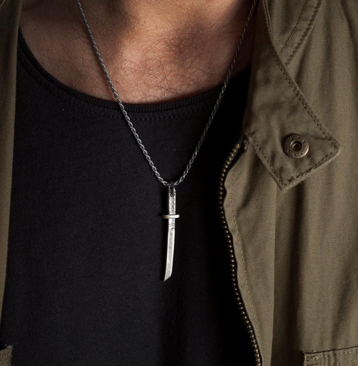 Sterling Silver Samurai Sword Necklace: Unisex Japanese Pendant ...