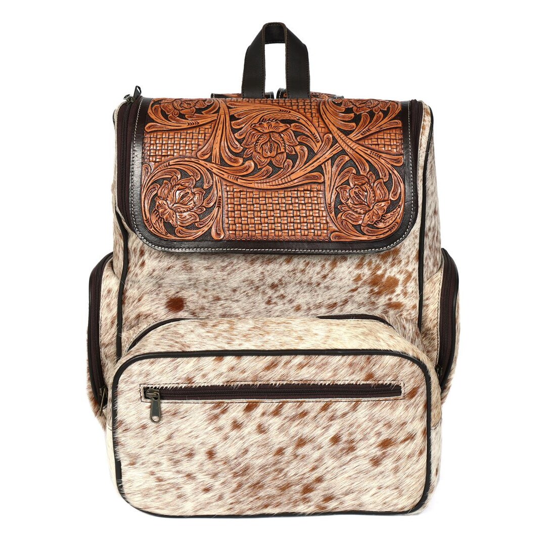 Hand Tooled Leather Backpack: Western Hair-on Hide, Argentina Leather ...