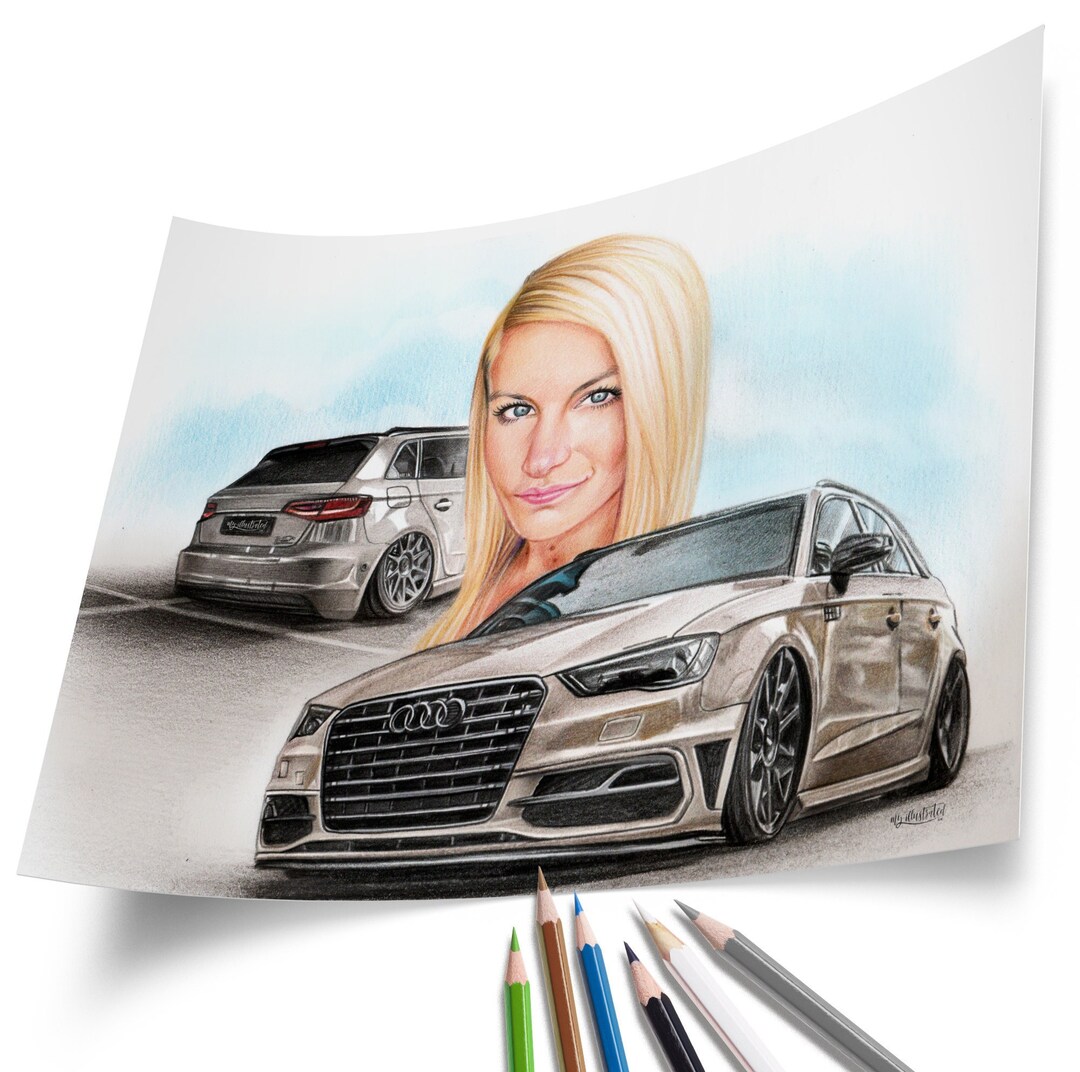 Autoportrait Drawing COLORED PEN Drawing of the Car Hand - Etsy