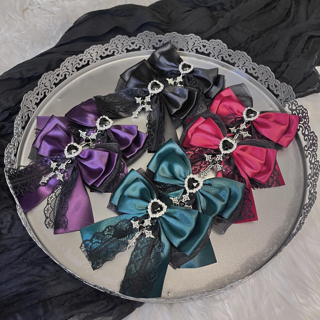 KYRIE Jirai Kei Gothic EGL Heart Cross Hair Bows Clips Ribbons ...