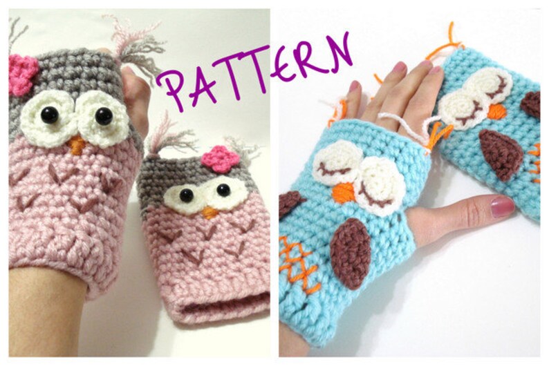 Crochet Pattern, Gloves Pattern, Owl Gloves Pattern, Tutorial, Crochet ...