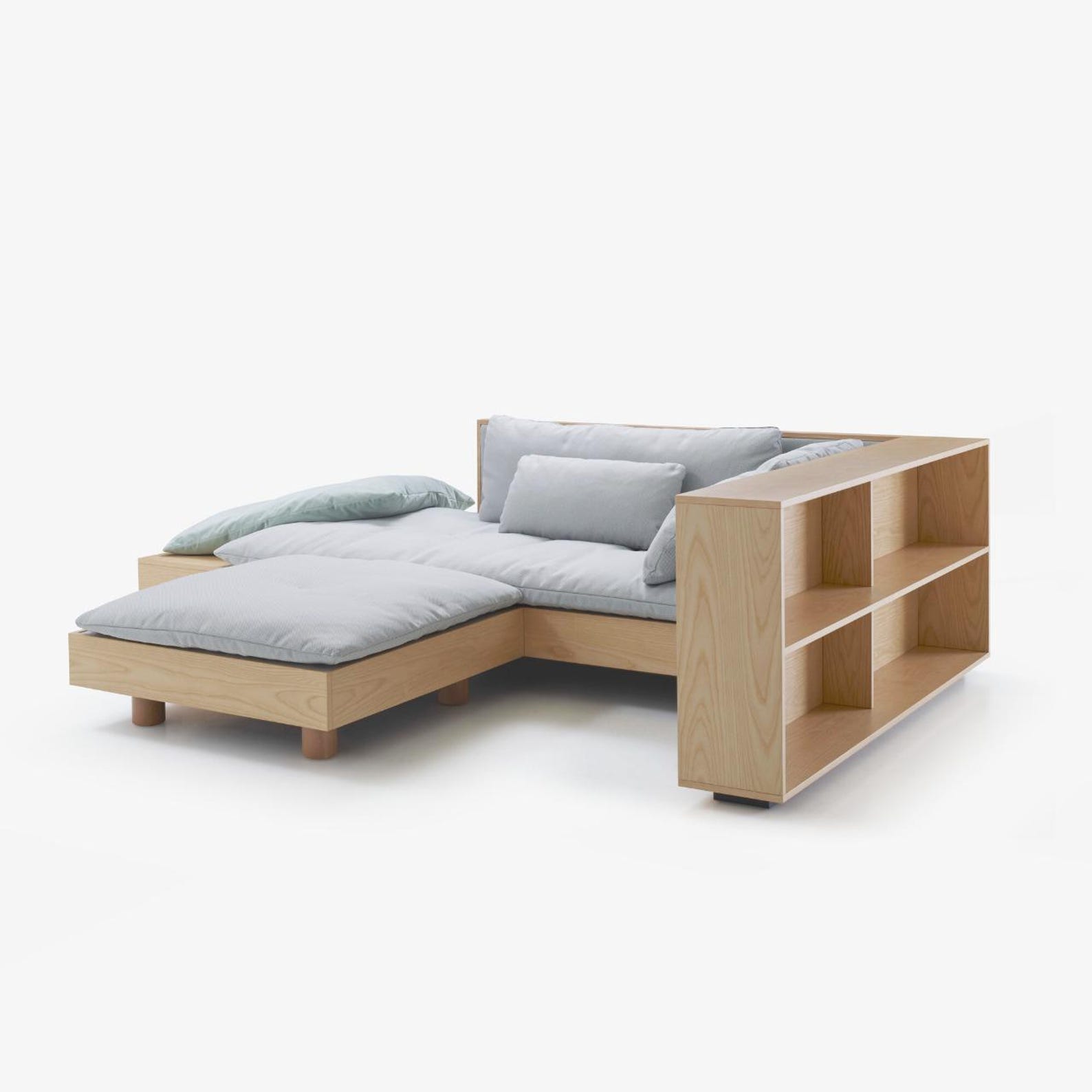 Modern Kobold Soft Chaise With Long Unit and Shelf – Multi-use Daybed ...