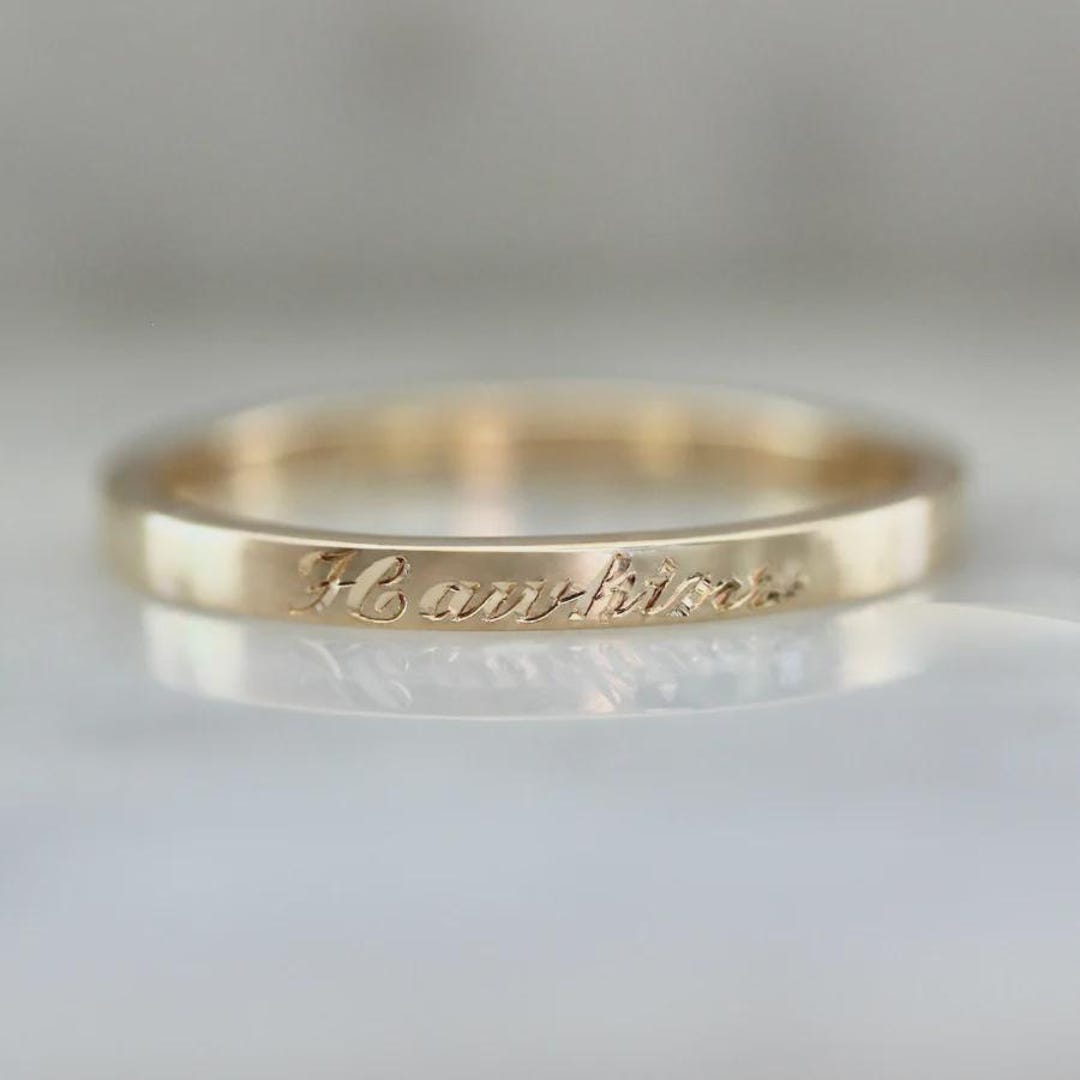 Hand Engraved 14k Gold Personalized Ring - Dainty Custom Name Band for ...