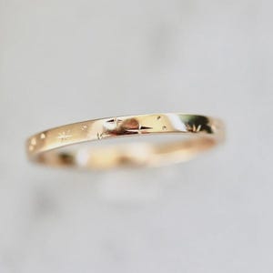 14k Solid Gold Star Engraved Ring: Dainty Celestial Band - Etsy