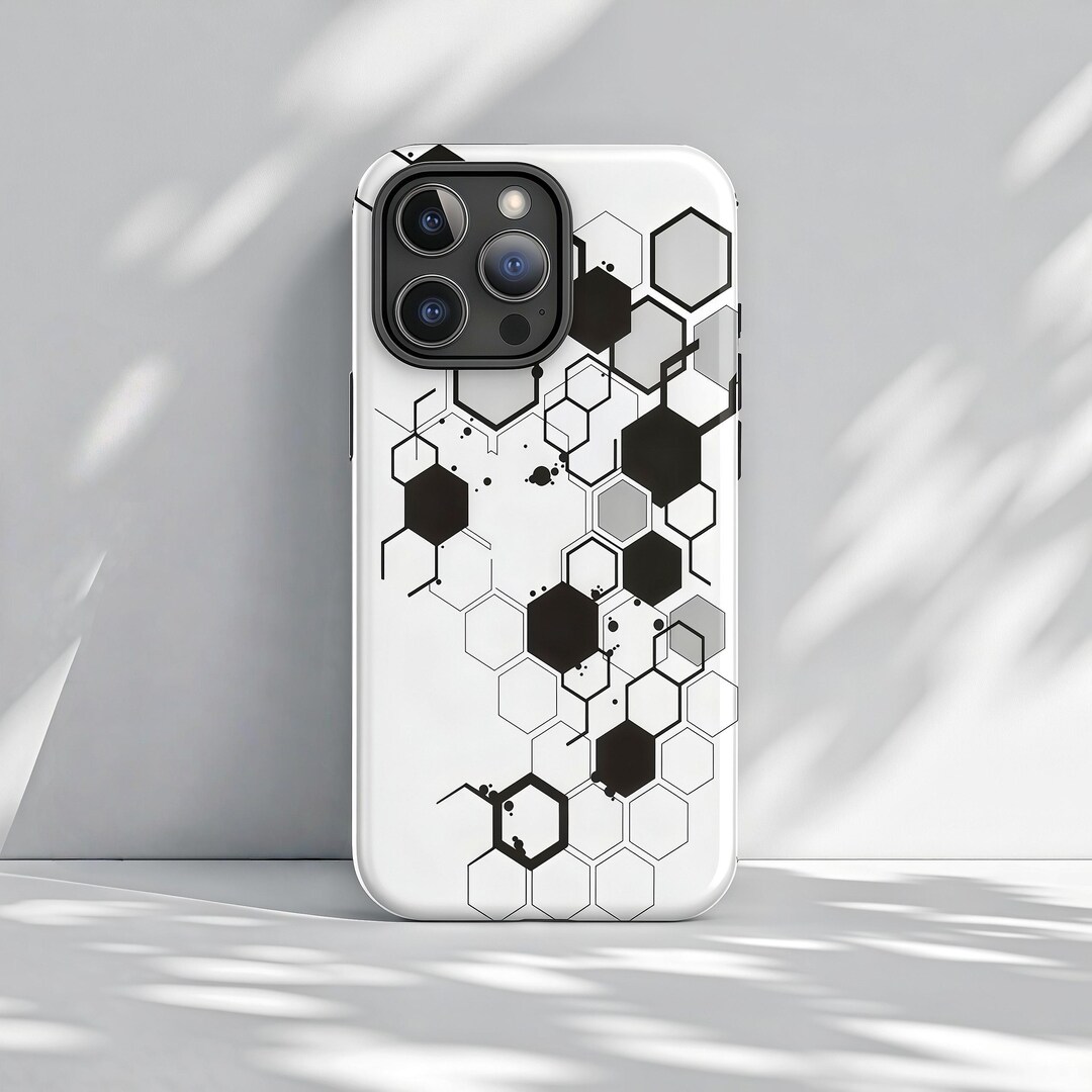 Black & White Geometric Hexagon Phone Case: Modern Minimalist Cover - Etsy