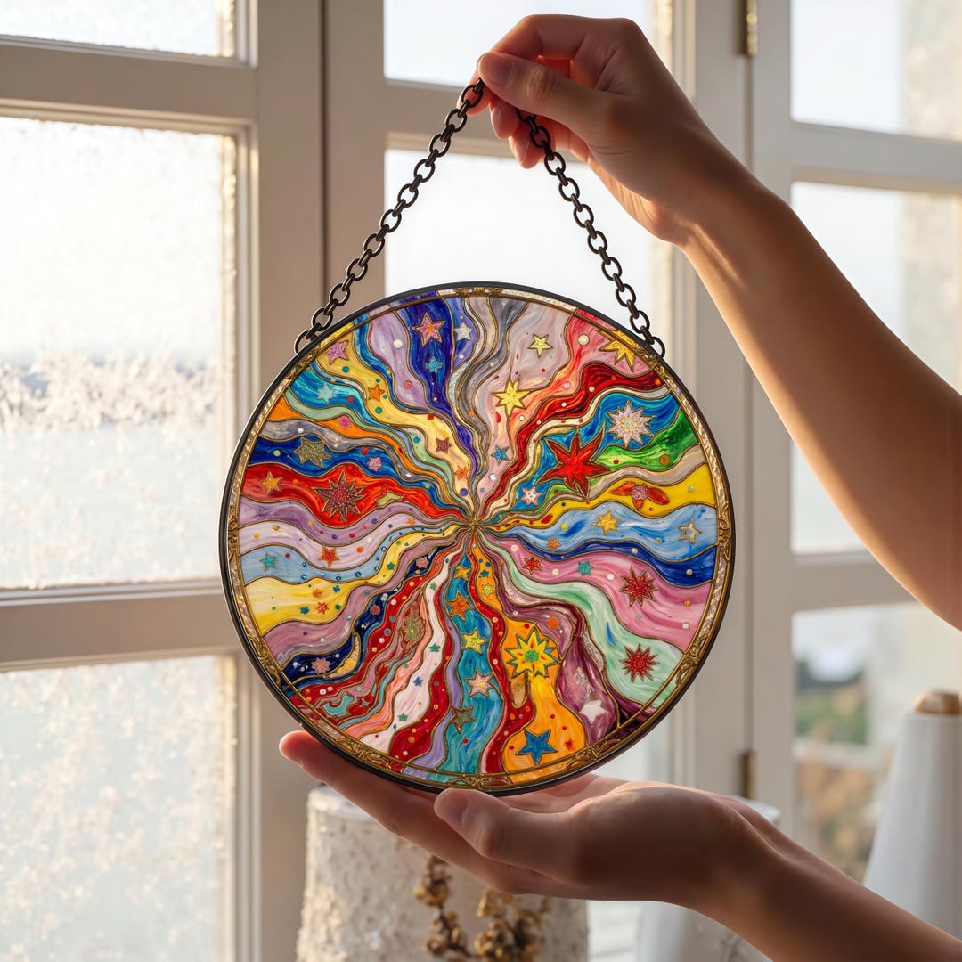 Colorful Cosmic Starburst Stained Glass Style Suncatcher Window Hanging ...