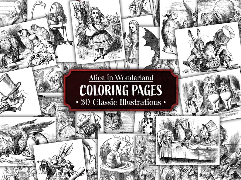 Alice in Wonderland Coloring Pages • Printable Vintage Coloring Book ...