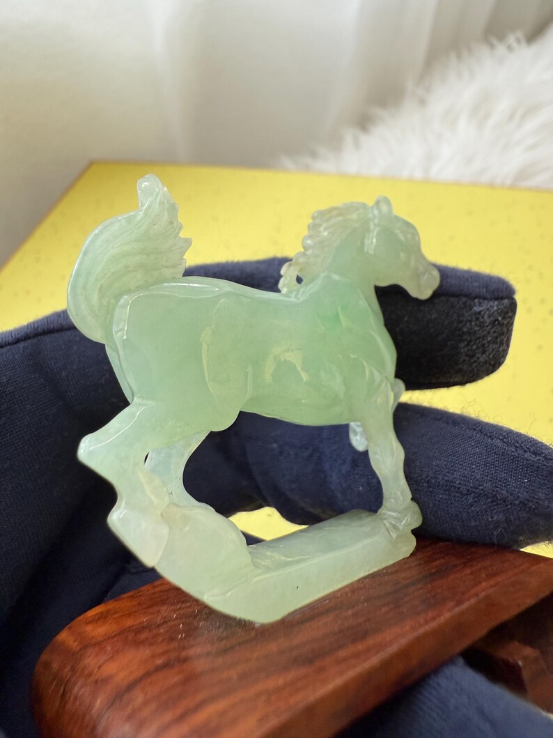 Natural Burmese Green Jade Vintage Hand Carved Horse Feng Shui ...