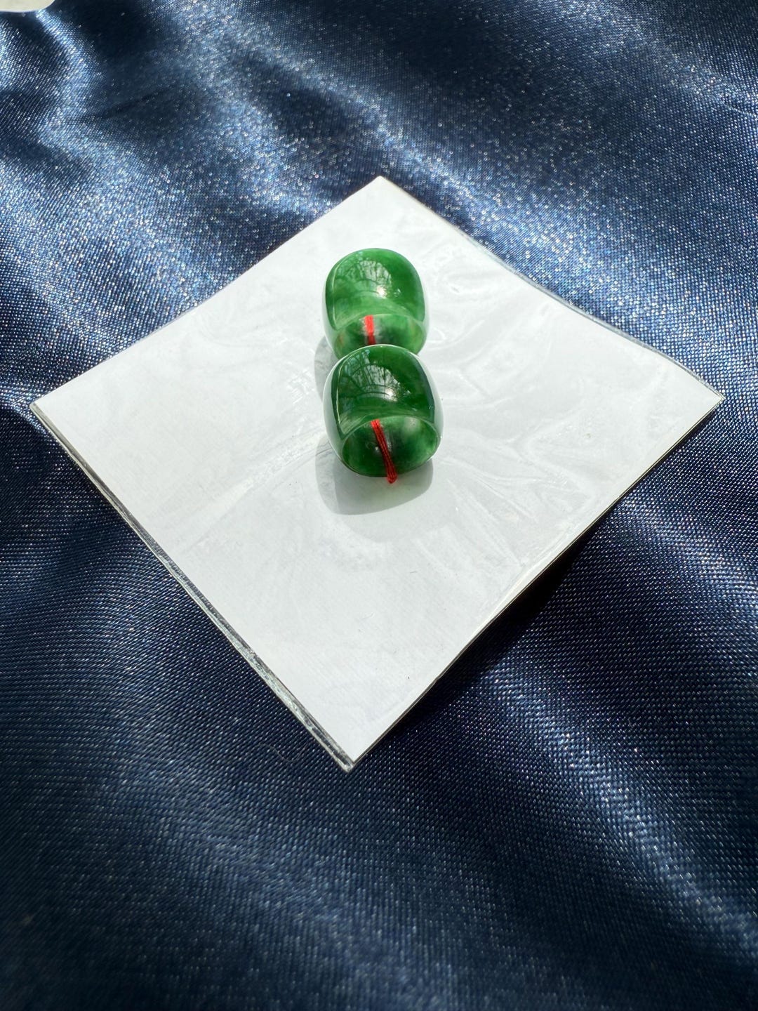 Natural Dark Green Jade. A Pair of Tube Barrel Pendant. A Good Addition ...