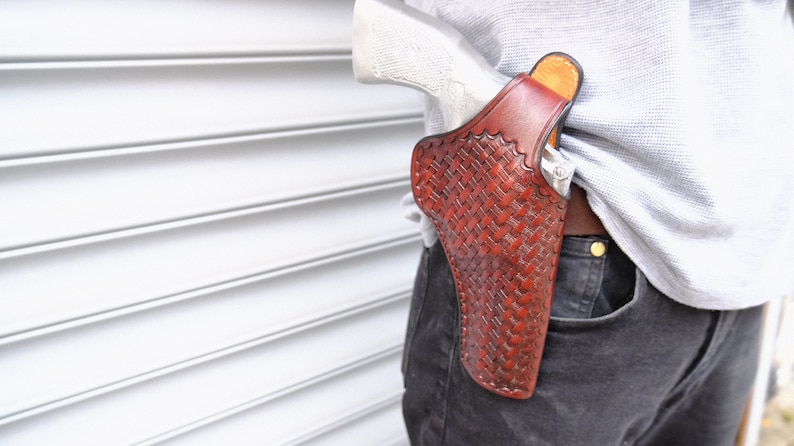 Basket Weave Thumb Break Leather Holster: S&W 686, Colt Python, Ruger ...