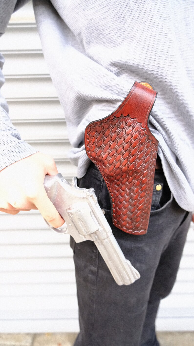 Basket Weave Thumb Break Leather Holster: S&W 686, Colt Python, Ruger ...