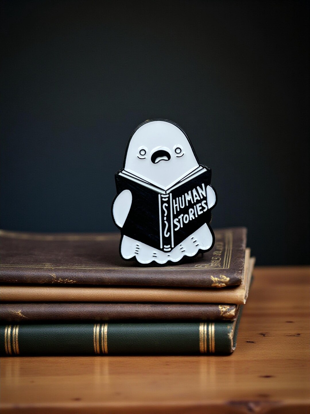 Cute Ghost Scared Reading Human Stories Pin - Etsy