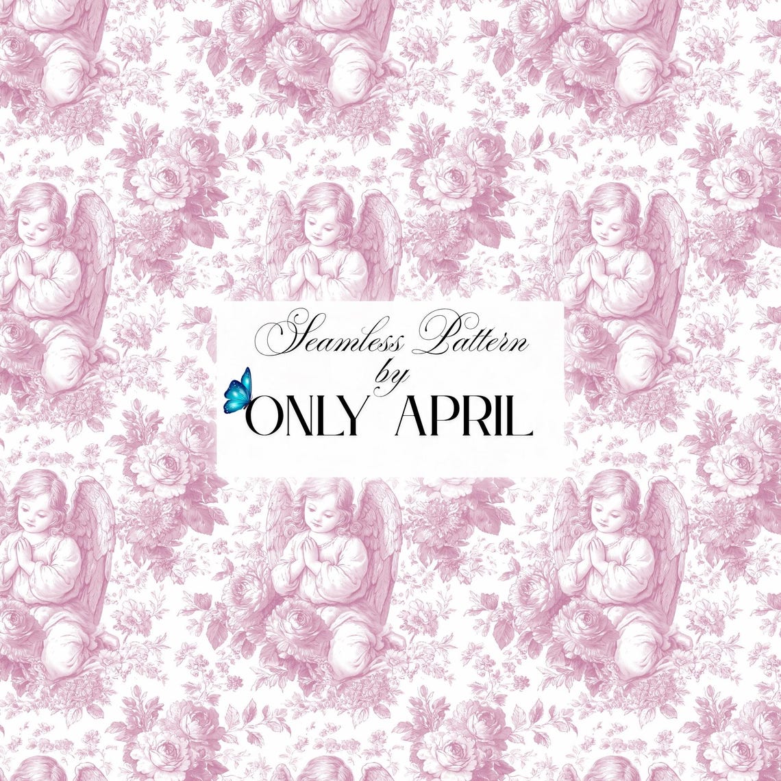 Toile Angel Pattern – Soft Pink Roses & Cherubs, 12×12 JPEG, Seamless ...