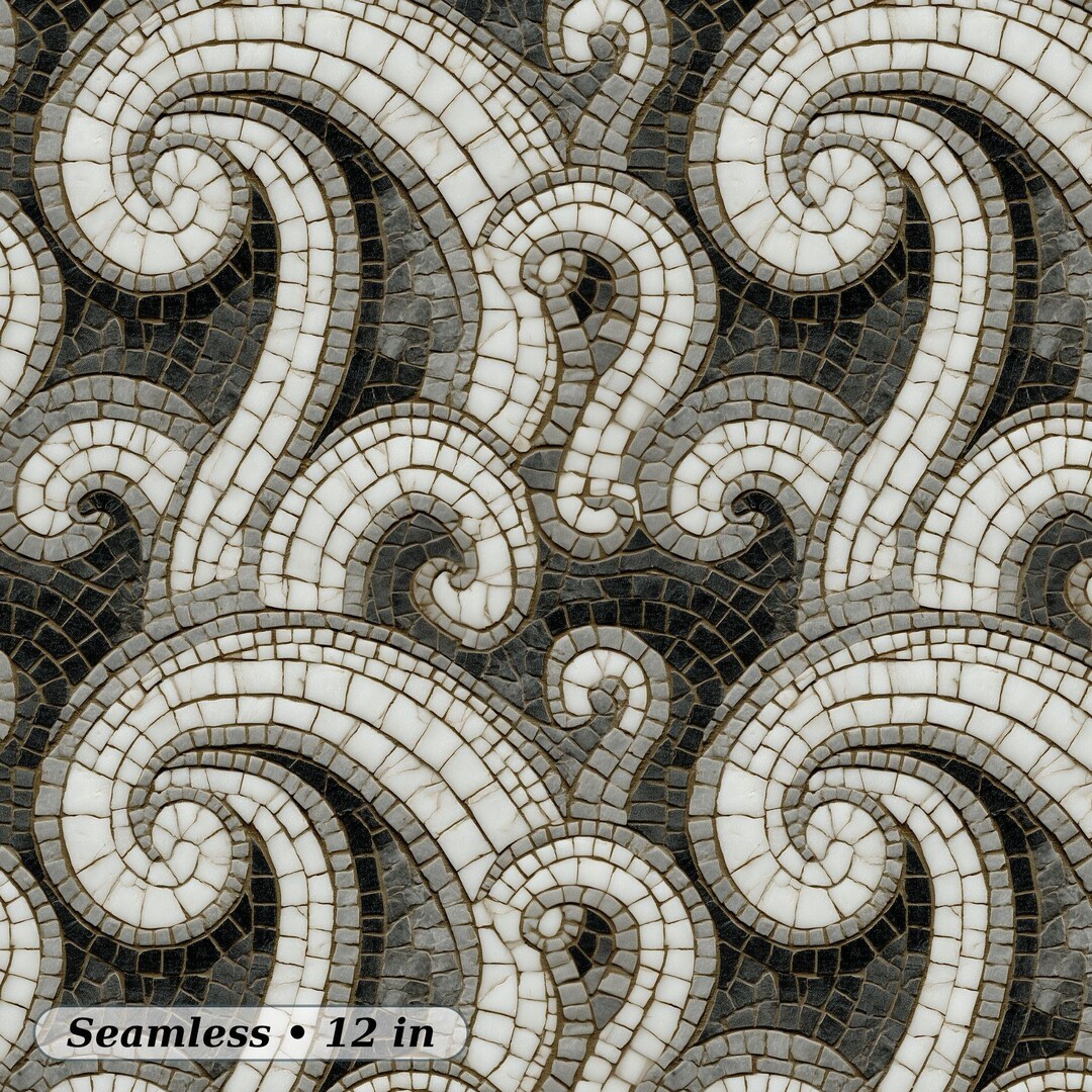 Stone Mosaic Swirl Pattern: Mediterranean Tile Digital Paper (12x12 in ...