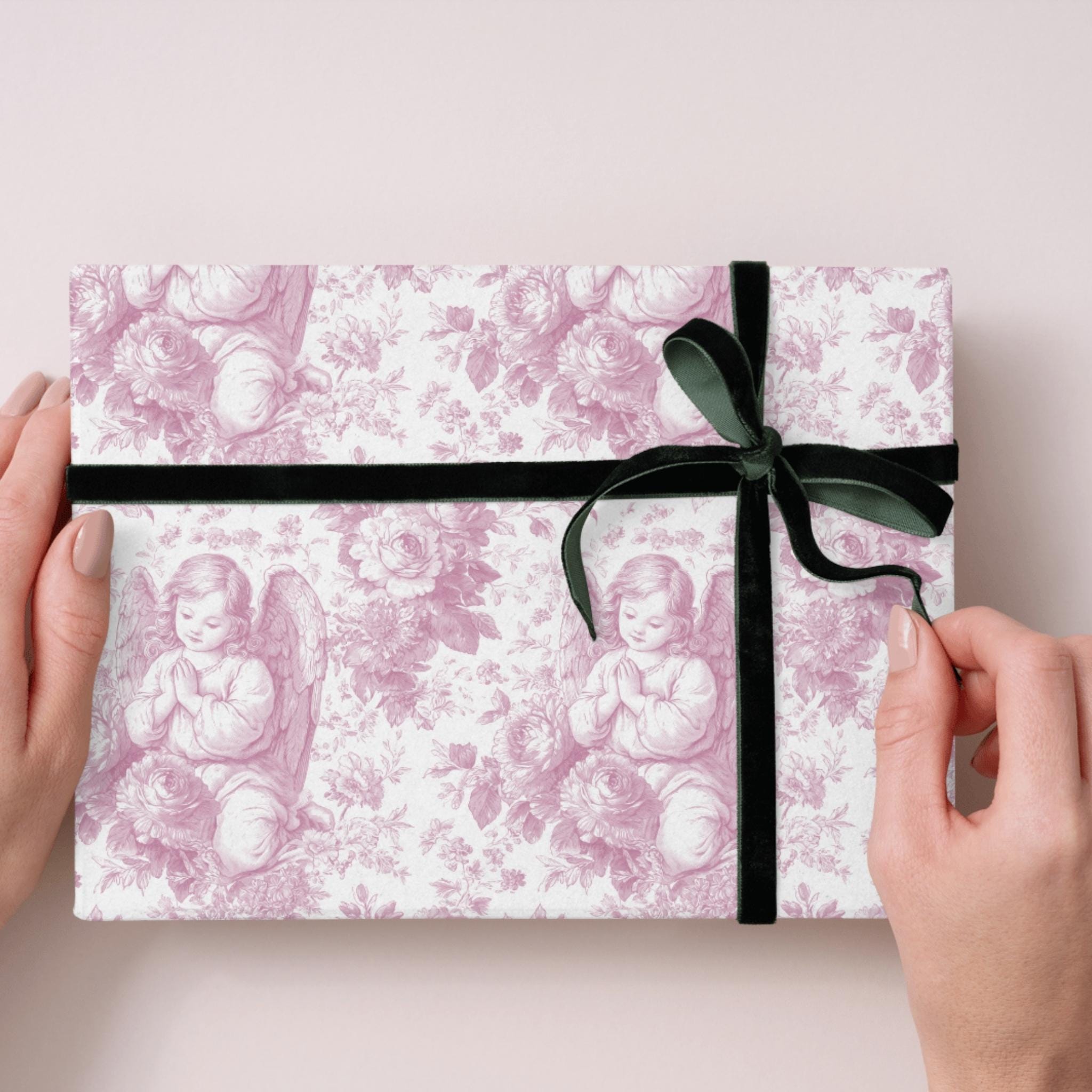 Toile Angel Pattern – Soft Pink Roses & Cherubs, 12×12 JPEG, Seamless ...