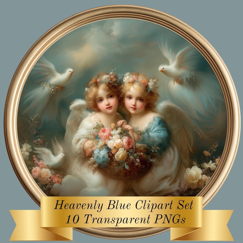 Heavenly Blue Clipart Set – Angels, White Birds & Fawns, 10 Transparent ...