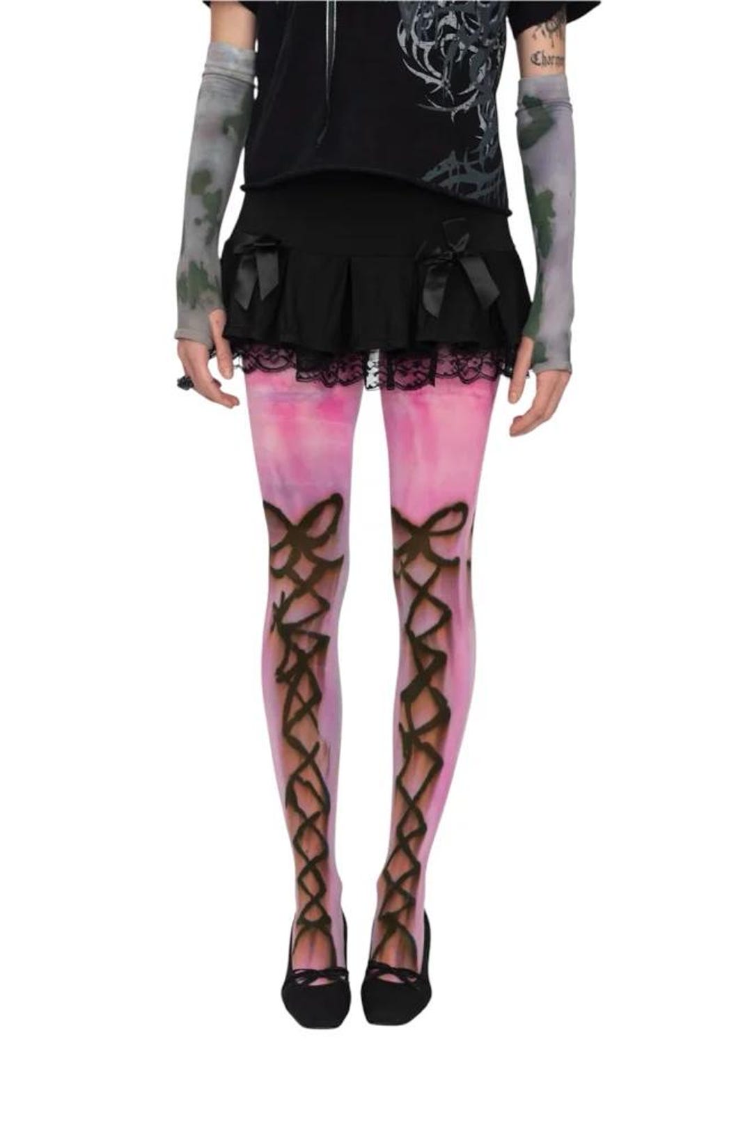 Hand-dyed Tights- Lace up Bows Pink/brown - Etsy