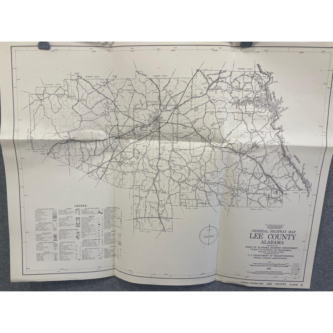 Vintage 1972 General Highway Map Lee County Alabama 24" X 18" Opelika ...