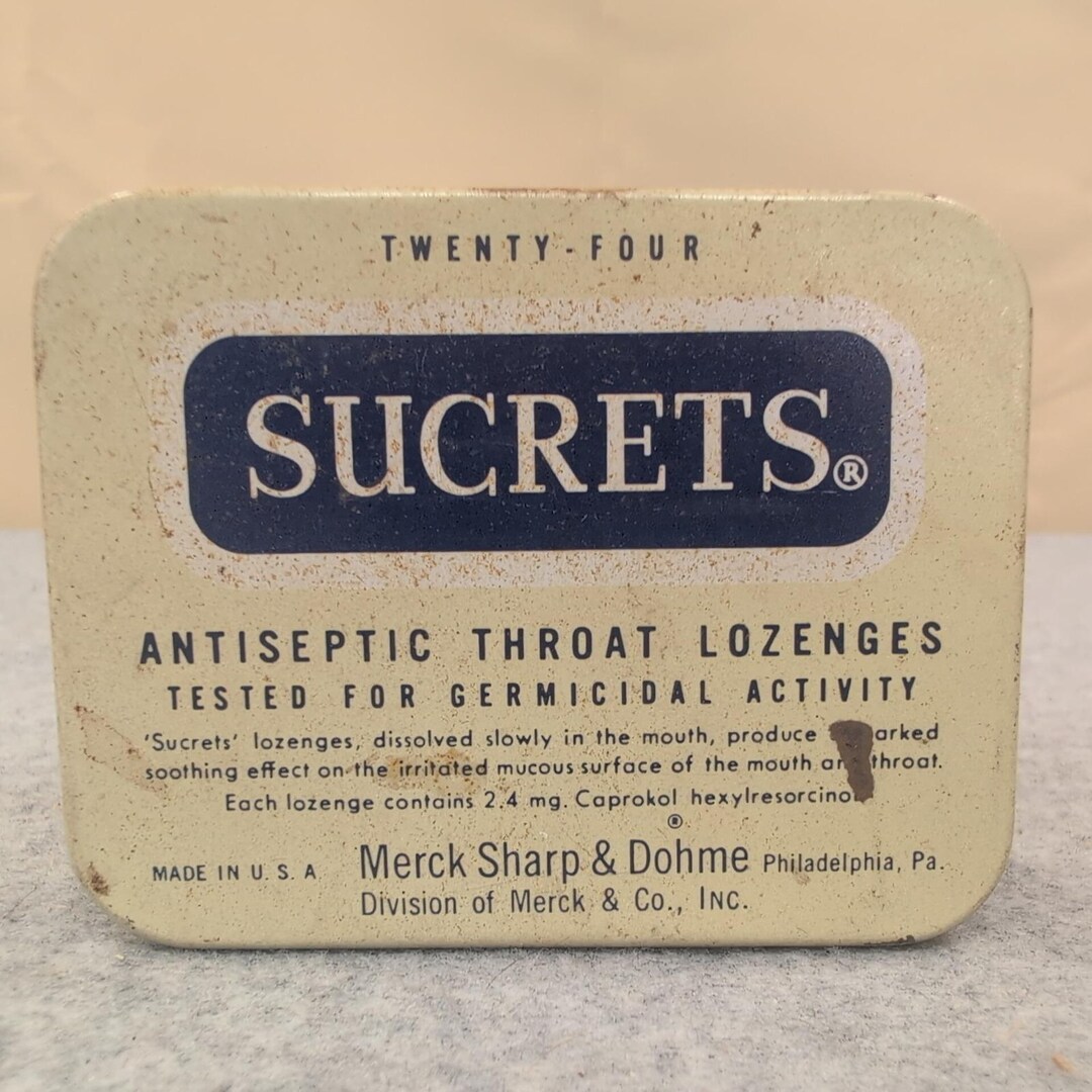 Vintage SUCRETS Antiseptic Throat Lozenges Tin Merck Sharp & Dohme ...