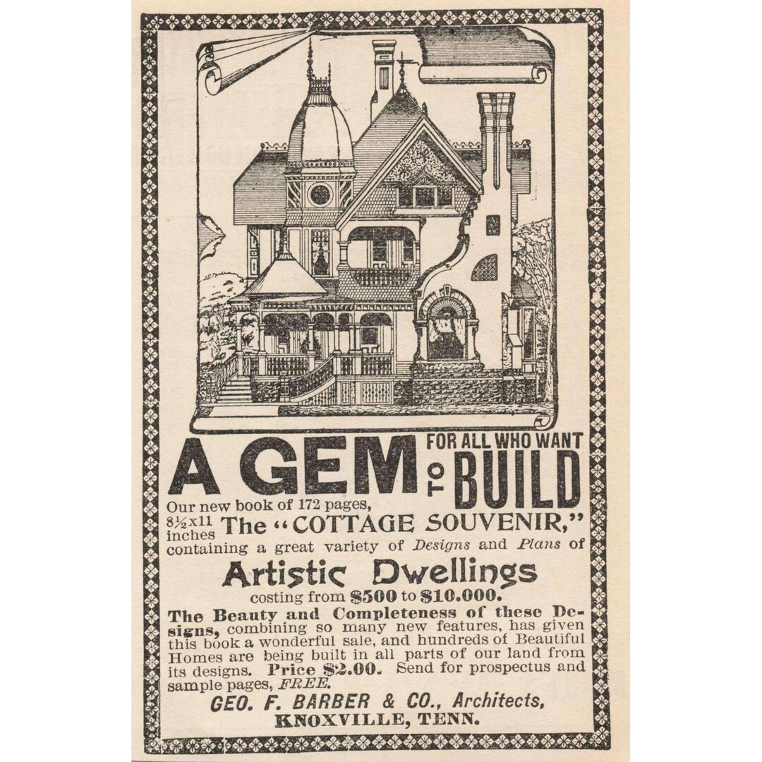 VTG 1892 Print Ad for Architects Book Artistic Dwellings Cottage ...