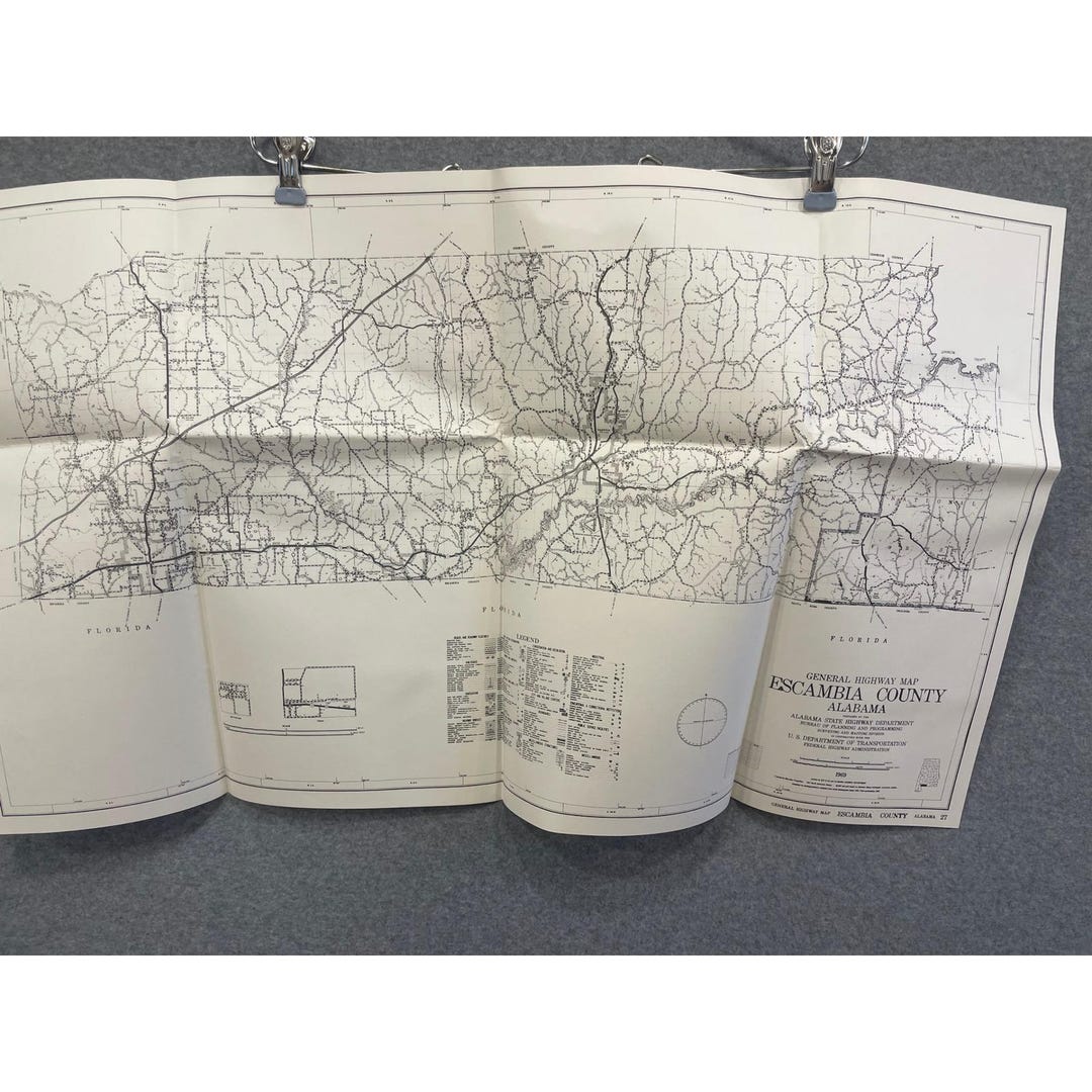 VTG 1969 General Highway Map Escambia County Alabama 31" X 18" Brewton ...