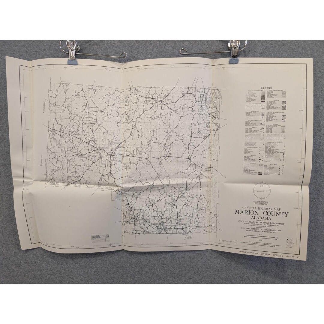 Vintage 1979 General Highway Map Marion County Alabama 26" X 18 ...
