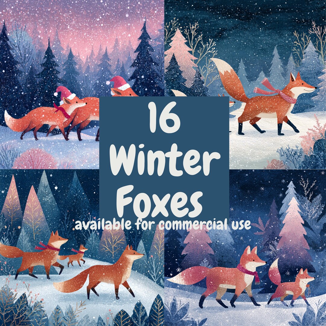 Winter Fox Clipart, Woodland Christmas Art, Fox Digital Download ...