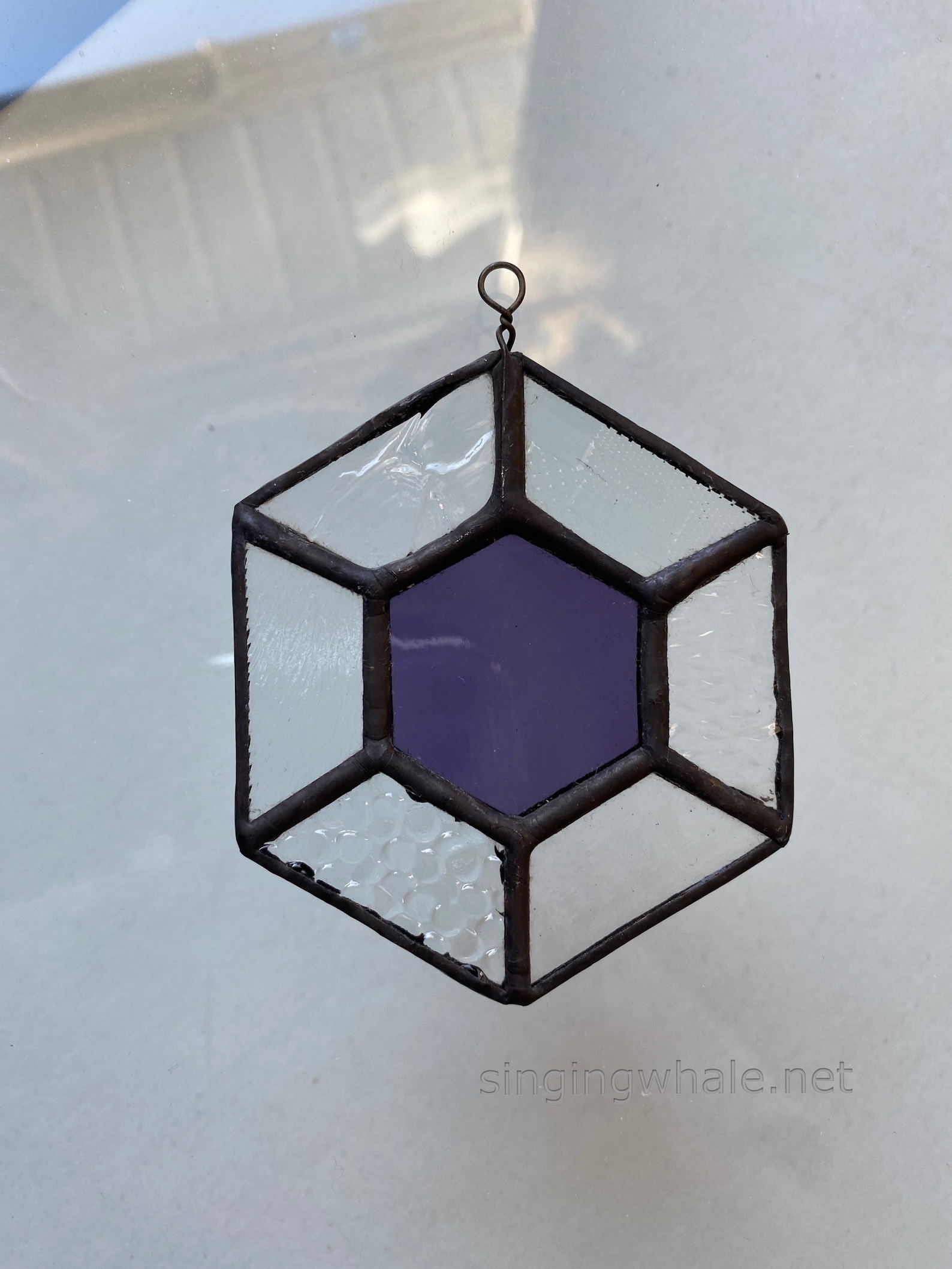 Stained Glass Hexagon Ornament Purple Textured Clear - Etsy