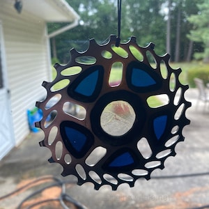 Bicycle Themed Stained Glass / Mixed Media Bike Glass, Upcycled Bike ...