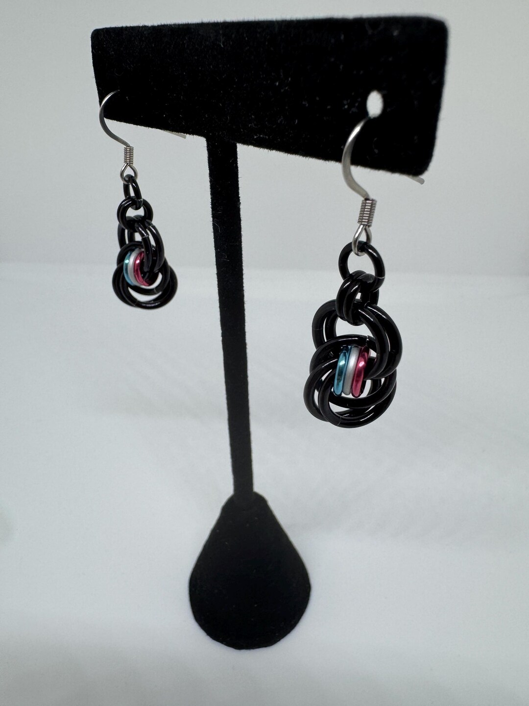 Trans Pride Earrings - Chainmail Ocean Waves, Black Pink White and Blue ...