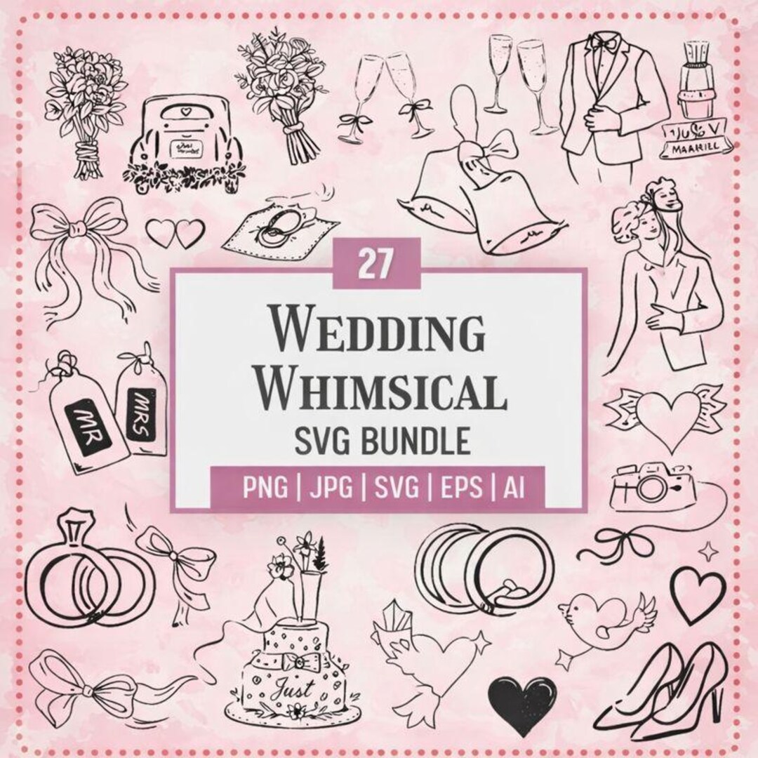 Whimsical Wedding SVG Clipart Bundle: Illustrations, Icons, Doodles ...