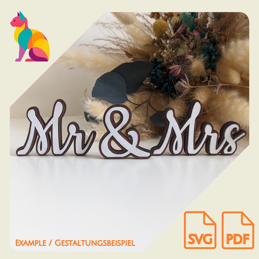 Lasercut Template Lettering "mr & Mrs" | SVG + PDF | Wedding Decoration ...