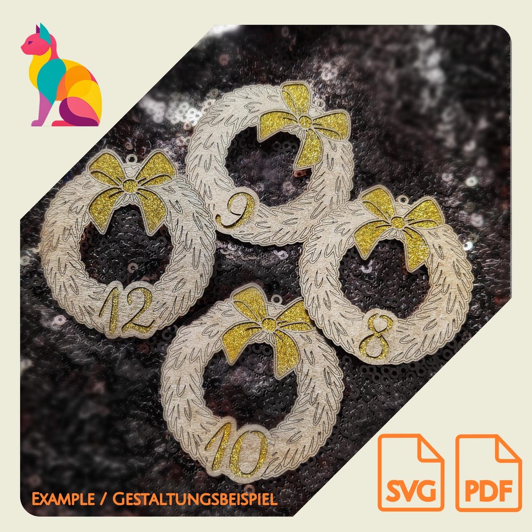 Laser-cut Template for Advent Calendar Numbers and Wreaths 1-24 | SVG ...