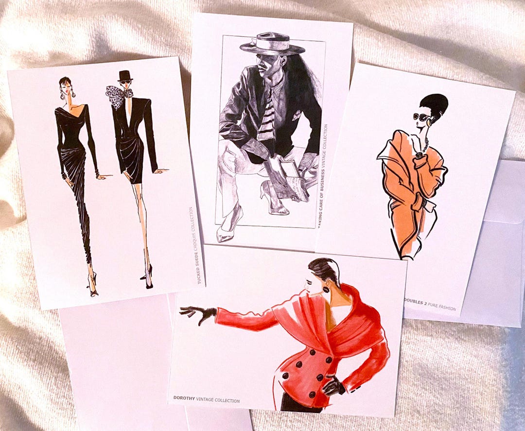 1980s Vintage Fashion Illustration Note Card Collections - Etsy