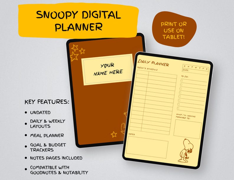 Snoopy Digital Planner – Undated Daily, Weekly, Budget (printable PDF ...