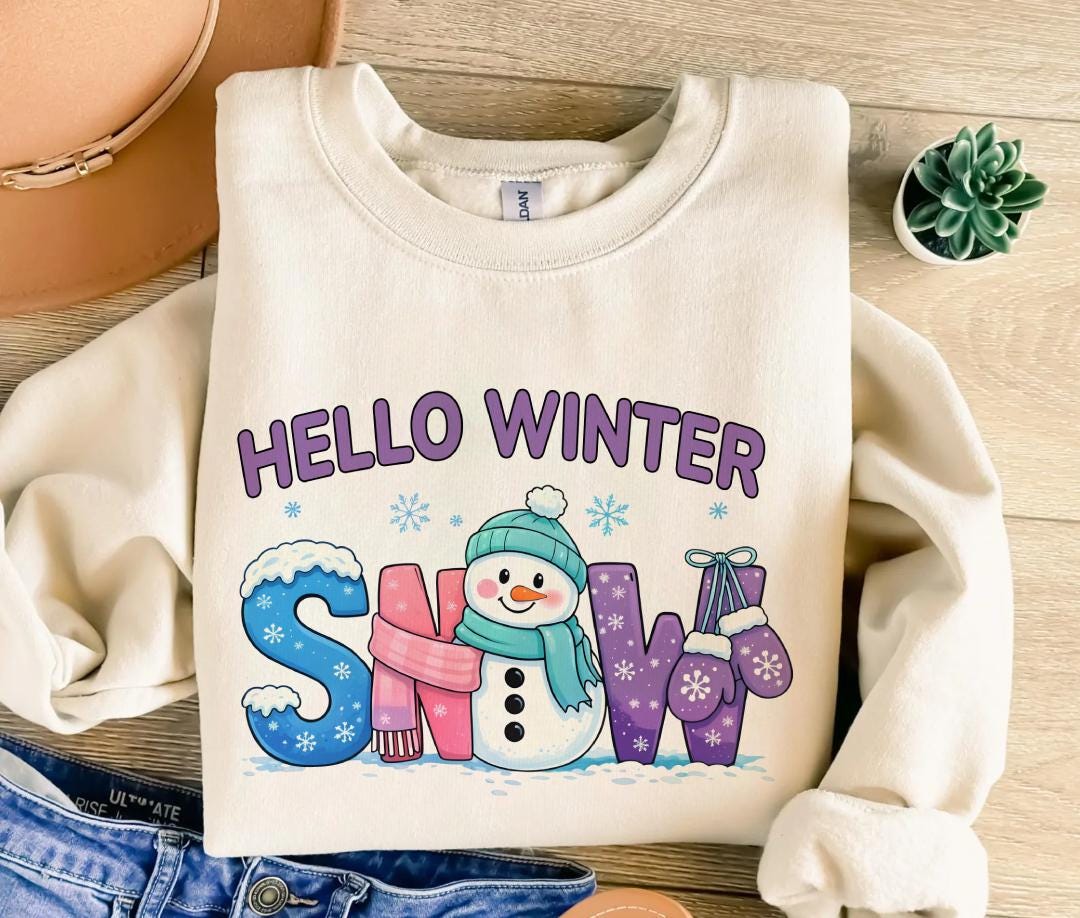 Hello Winter Snowman PNG, Sublimation Design for Sweatshirt, Digital ...
