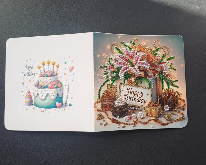 Happy Birthday Card,completed Rhinestones Crystals, Diamond Art. - Etsy UK