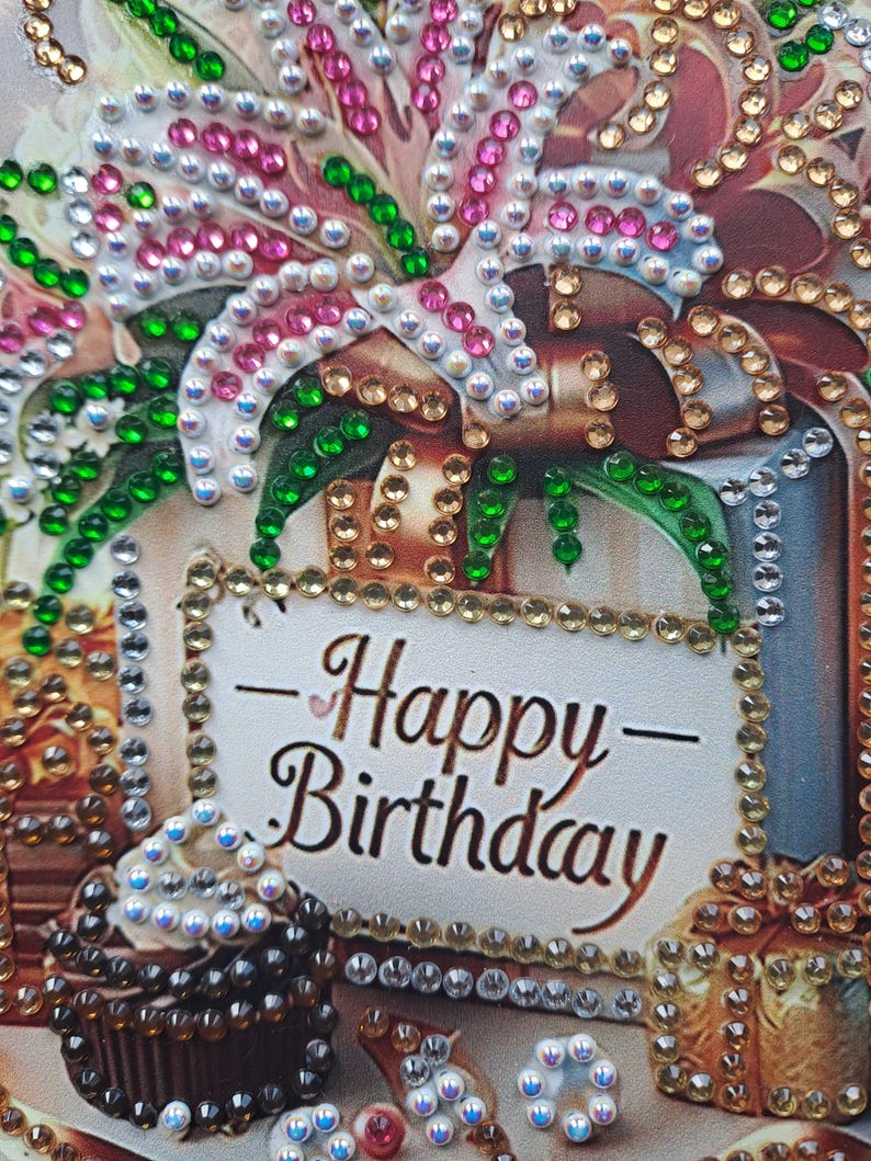 Happy Birthday Card,completed Rhinestones Crystals, Diamond Art. - Etsy UK