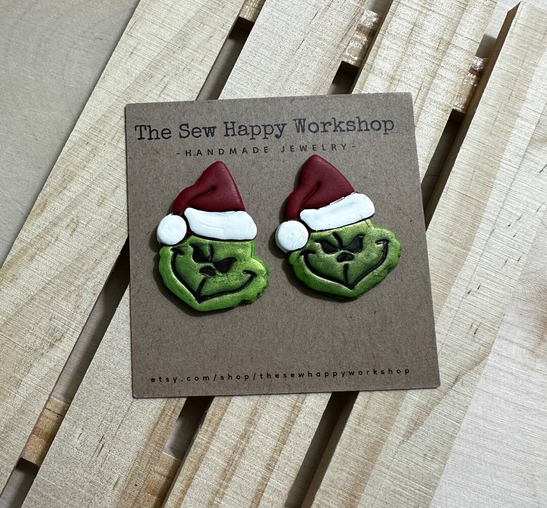 The Grinch Polymer Clay Stud Push Back Earrings - Etsy
