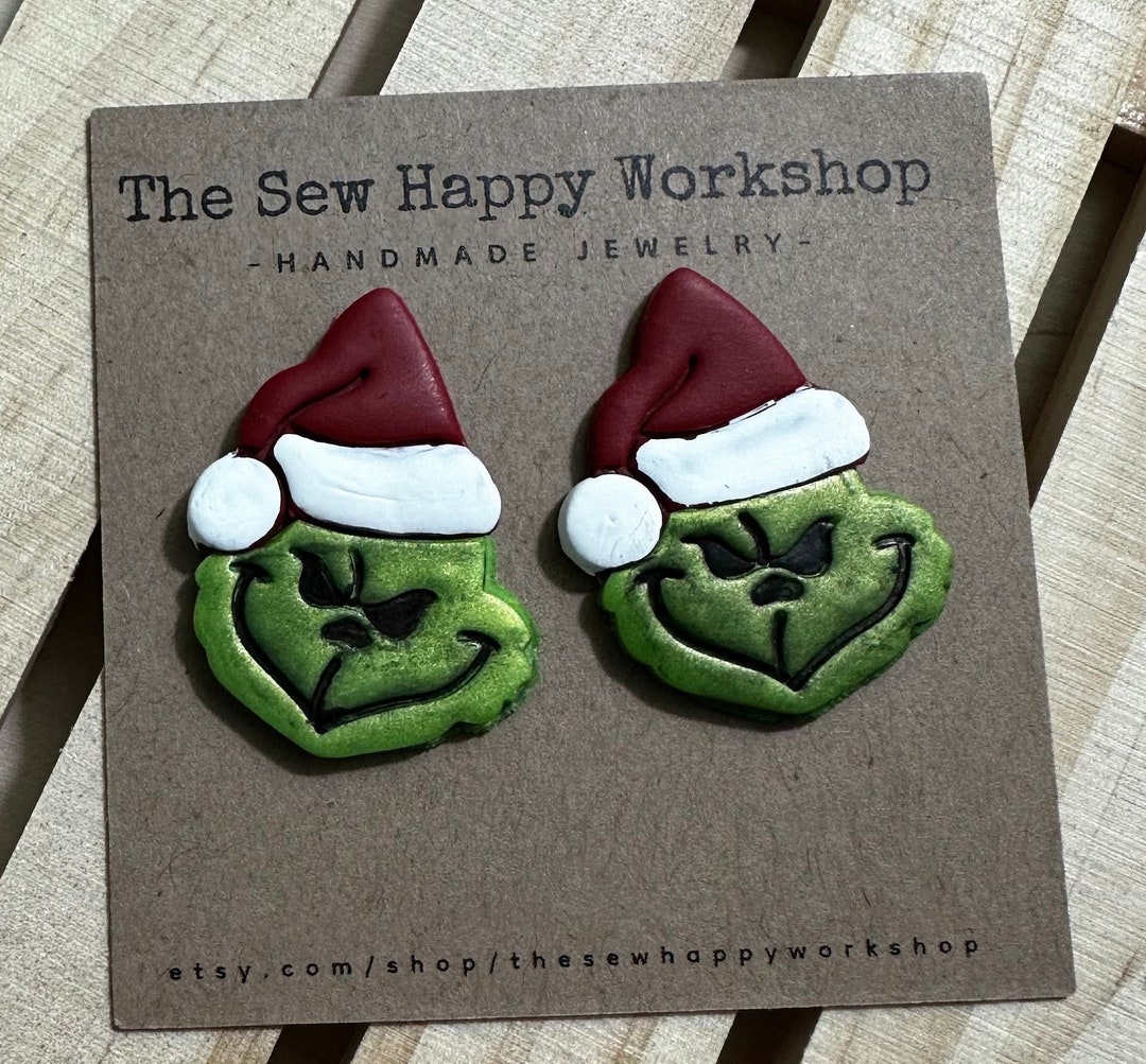 The Grinch, Polymer Clay Stud, Push Back Earrings - Etsy