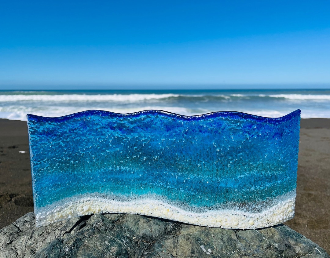 Fused Glass Ocean Wave, Free Standing Glass Wave Art, Beach Glass ...