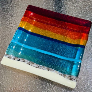 Fused Glass Beach Sunset Plate, Sunset Beach Platter, Ocean Wave Glass ...